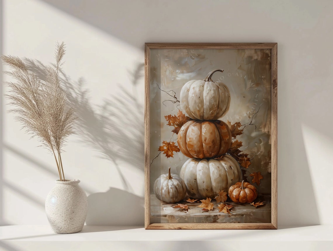 Fall Wall Decor Pumpkin Still Life Painting Rustic Fall Art Vintage ...