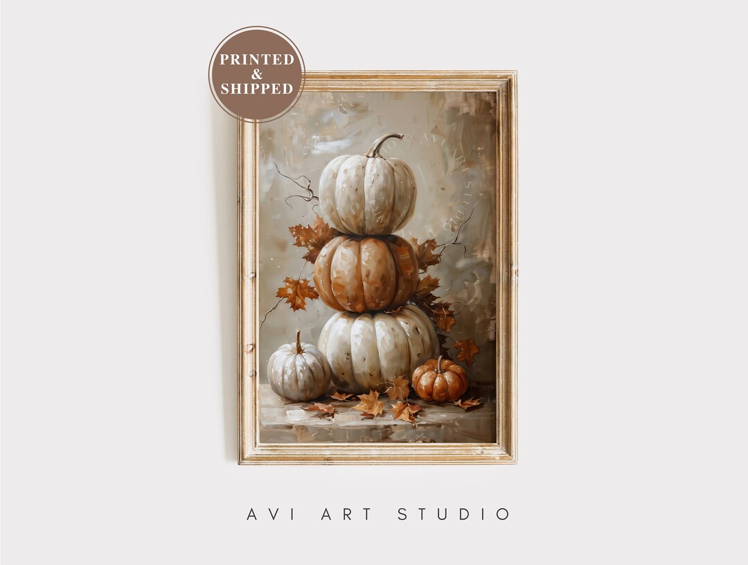 Fall Wall Decor, Pumpkin Still Life Painting, Rustic Fall Art, Vintage ...