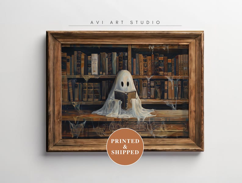 Vintage Library Ghost Print Wall Art Halloween Decor Academia Spooky ...