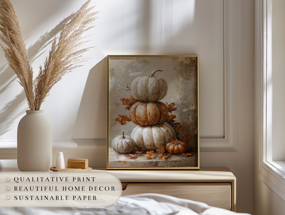 Fall Wall Decor Pumpkin Still Life Painting Rustic Fall Art Vintage ...