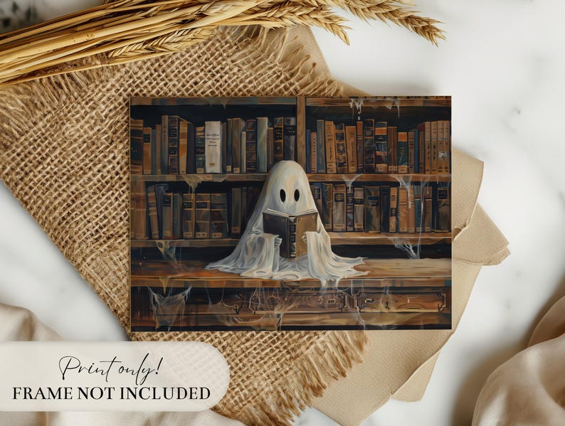 Vintage Library Ghost Print Wall Art Halloween Decor Academia Spooky ...