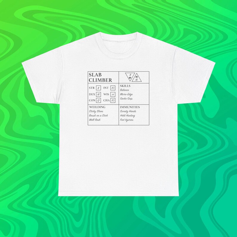 Climber Character Sheet Tee, RPG Style Climbing Shirt, Unisex DND ...