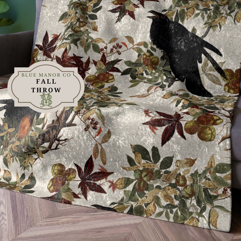 Fall Vintage Retro Crow Halloween Throw Blanket| Halloween Watching ...