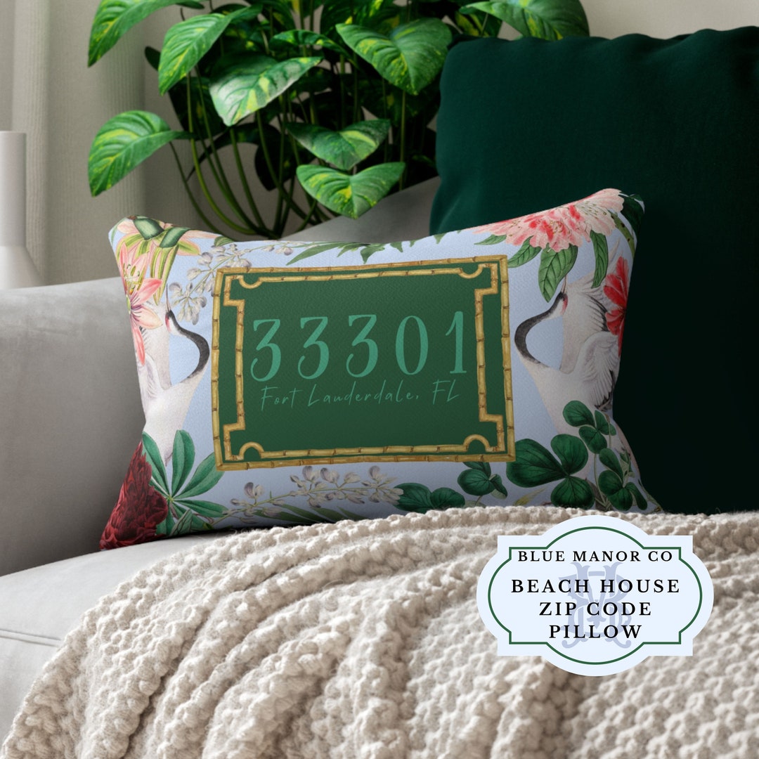 Custom Zip Code Pillow With Insert, Tropical Beach House Pillow ...