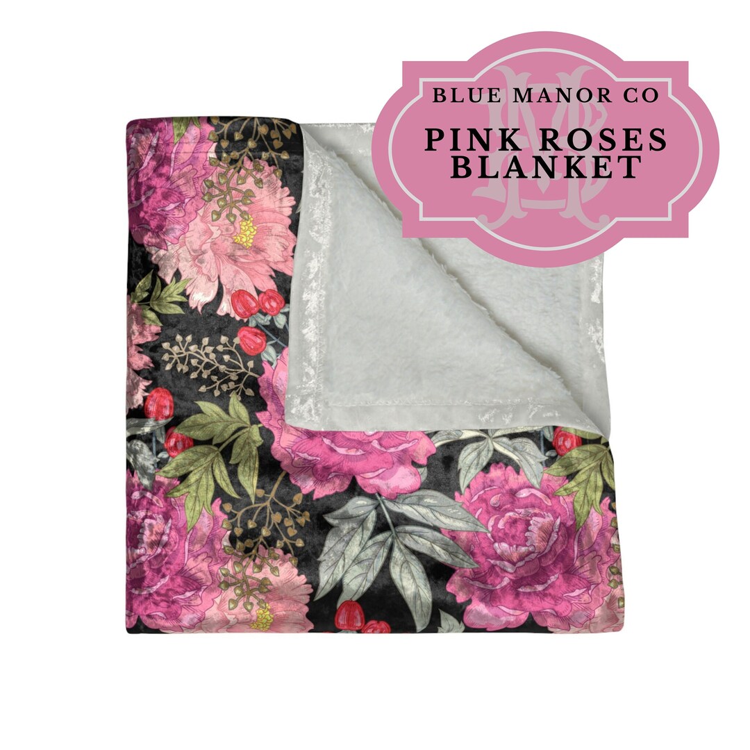 Pink Rose Crushed Velvet Blanket| Roses| Floral Blanket| Cottagecore ...