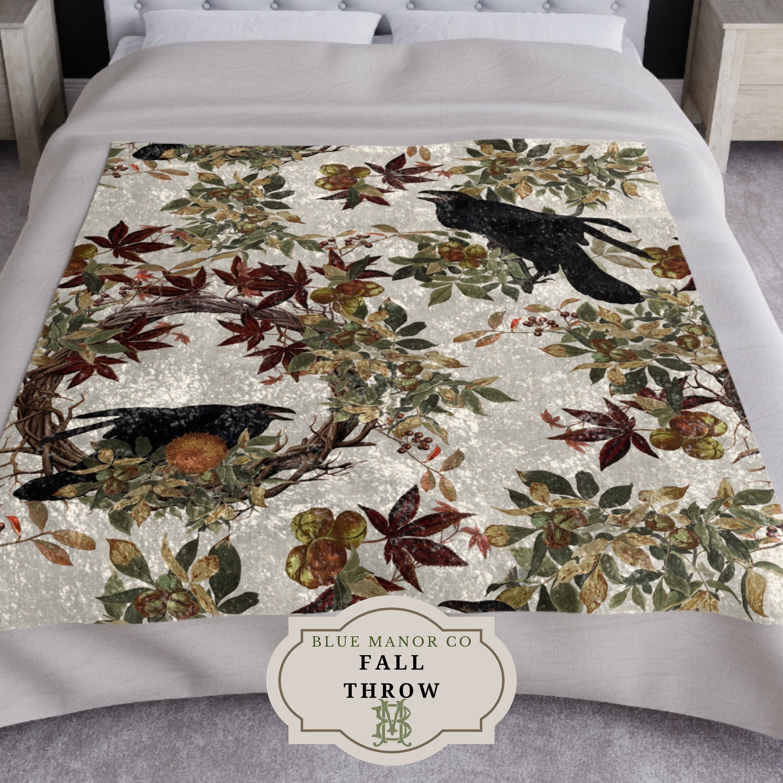 Fall Vintage Retro Crow Halloween Throw Blanket| Halloween Watching ...