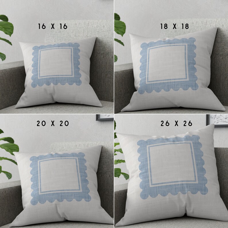 Blue Scalloped Euro Pillow With Insert Blue and White Coastal ...