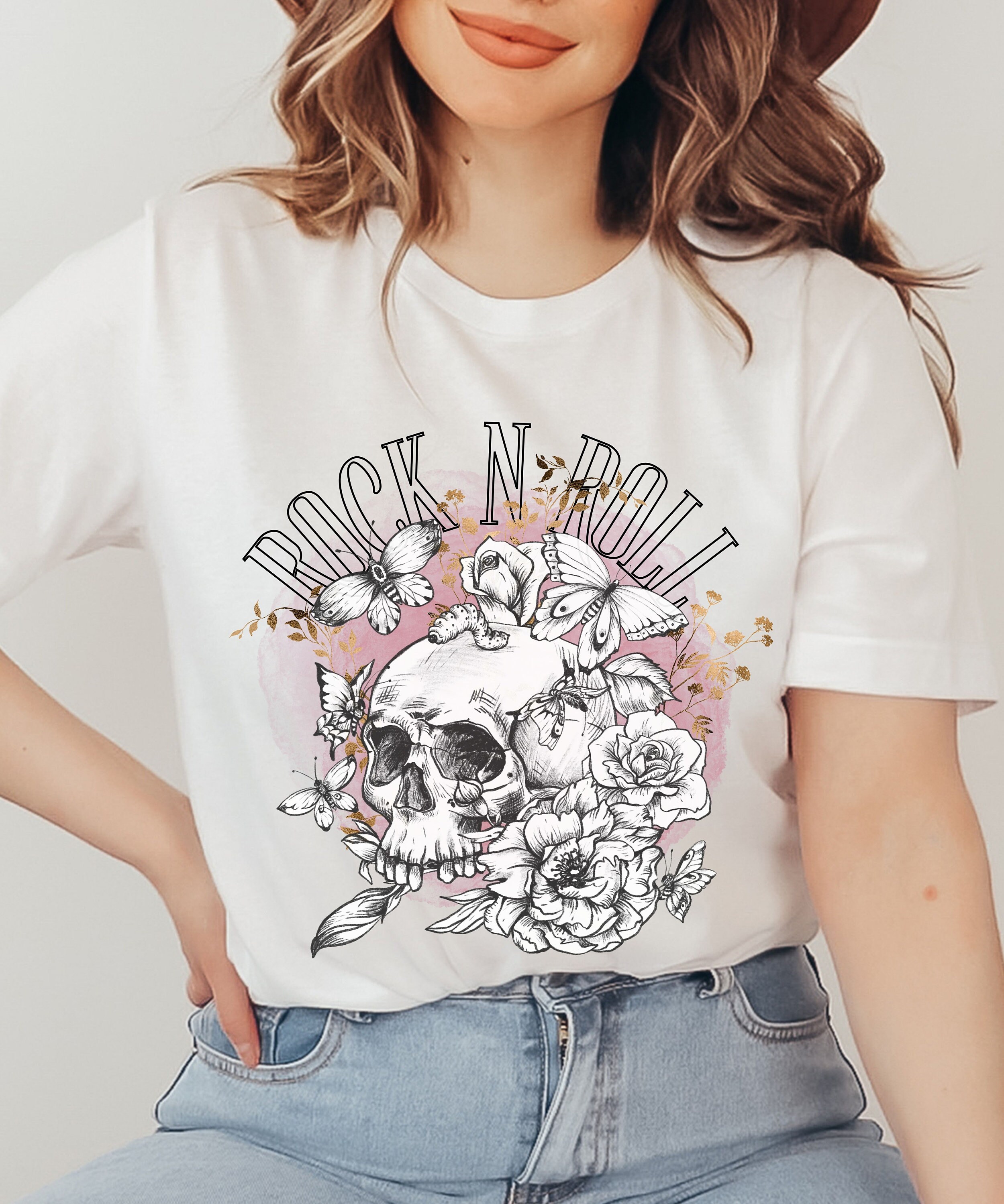 Vintage Rose Style Rock N Roll T-shirt| Rock N Roll Tee| Butterfly ...