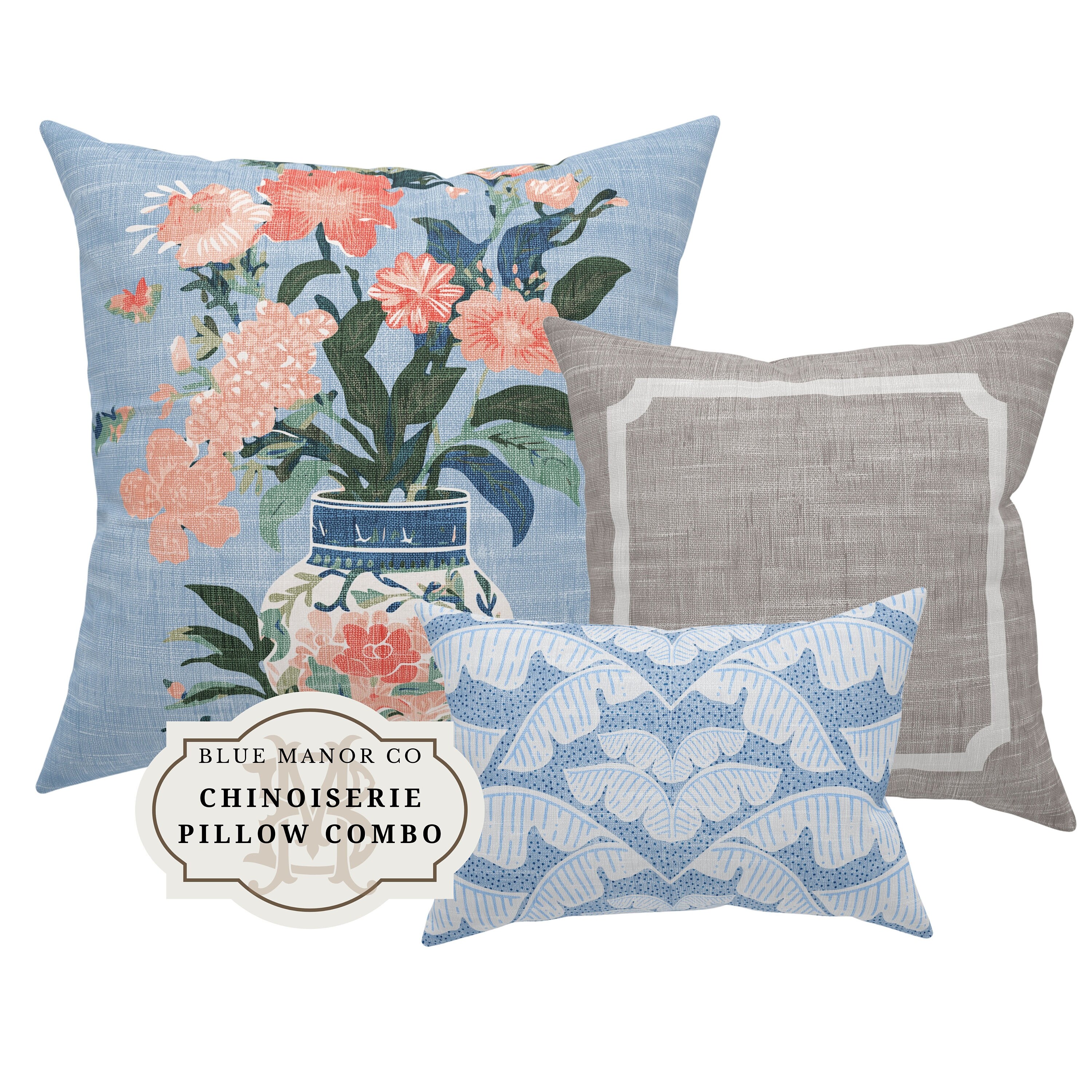 PILLOW COMBO| Set of Three Designer Pillows| Chinoiserie Pillow ...