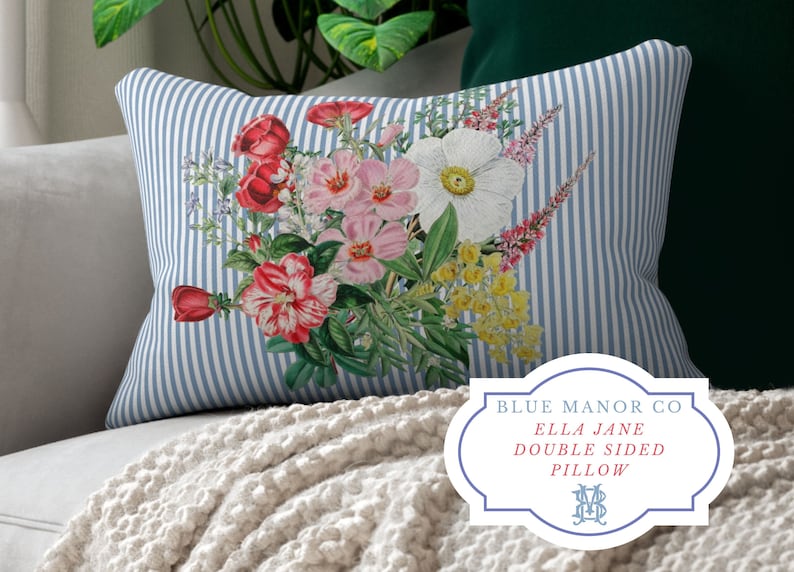 Hamptons Style Pillow With Insert| Chinoiserie Blue Floral| Grand ...