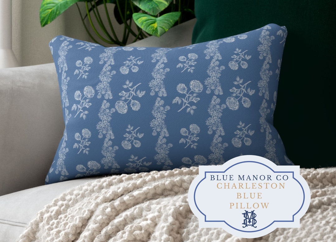 Vintage Floral Pattern| Blue Pillow With Insert| Chinoiserie Throw ...