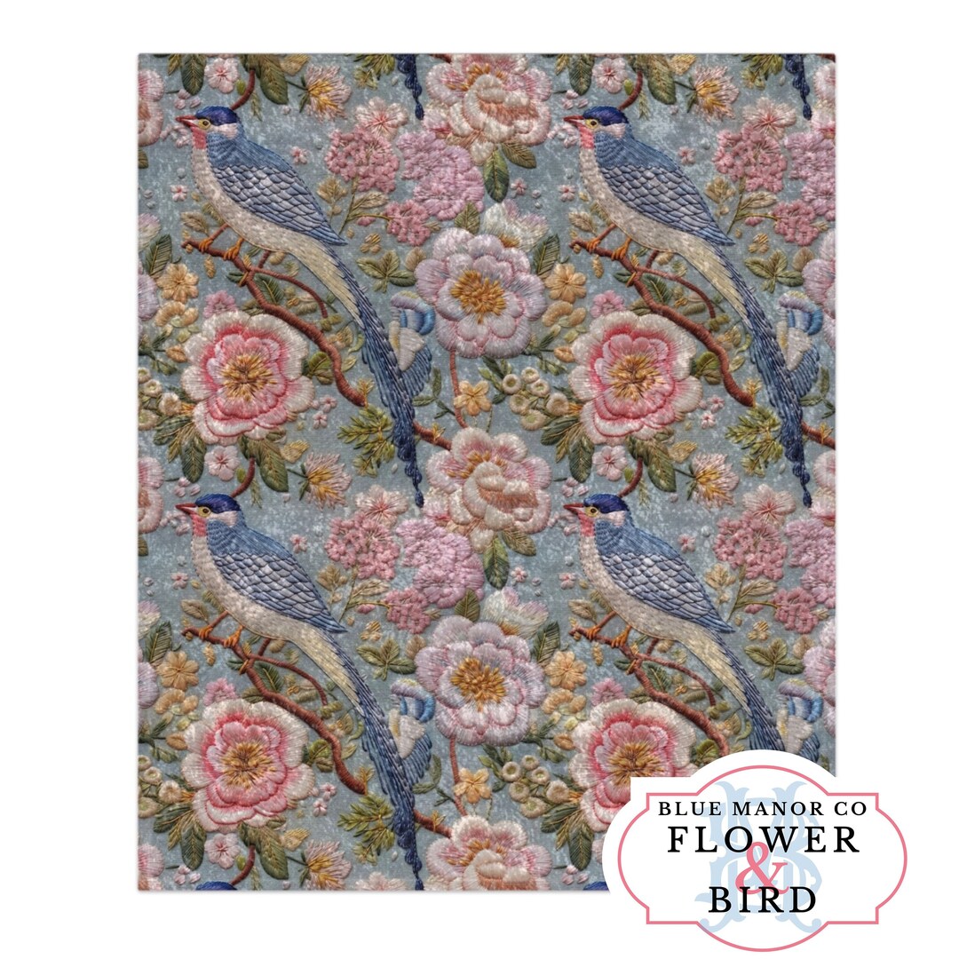 Floral Bird Crushed Velvet Blanket Victorian Decor Bird Lover Bird Gift ...