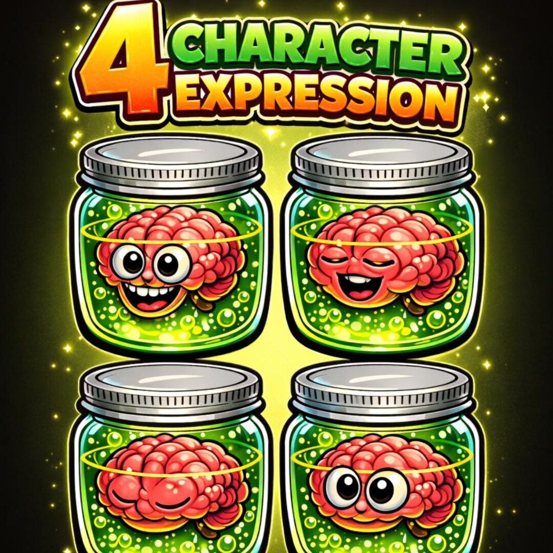 Brain in a Jar PNG Tuber | 4 Character Expression Set | Cartoon Avatar ...