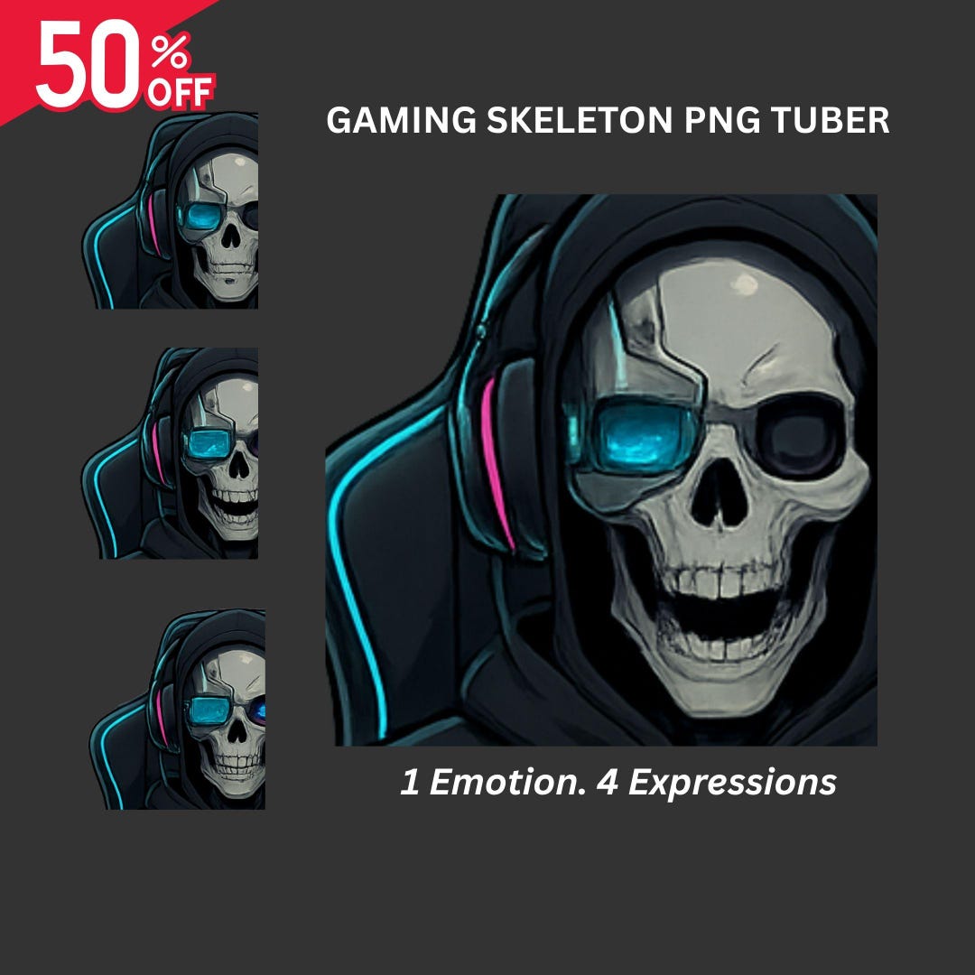 Cyberpunk Skeleton PNG Tuber Avatar: Veadotube Ready Streaming Overlay ...
