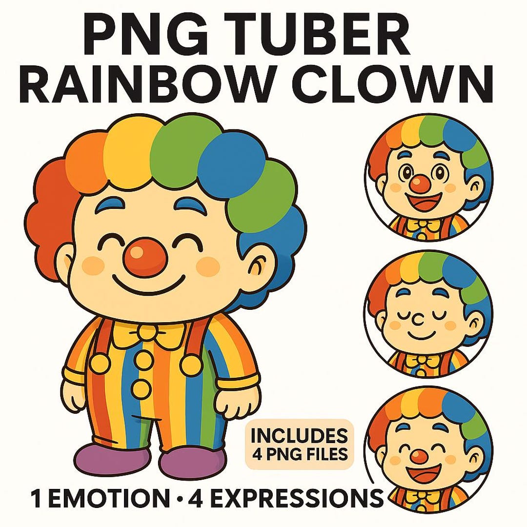 Rainbow Clown Pngtuber Model | Colorful Vtuber Avatar for Veadotube ...