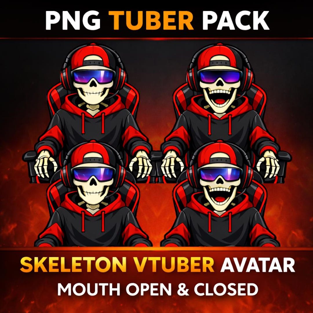 Skeleton Vtuber PNG Tuber Pack | Gamer Skull Avatar | Veadotube Ready ...