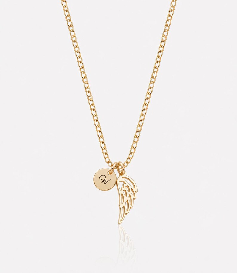 Wing & Initial Disk Necklace • Personalised Disk • 14k Gold Fill ...