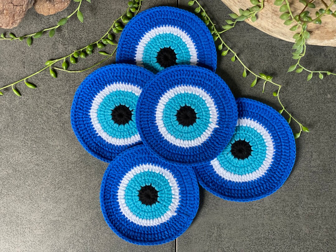Crocheted Evil Eye Coaster, Mug Coaster, Handmade Coaster, Evil Eye ...