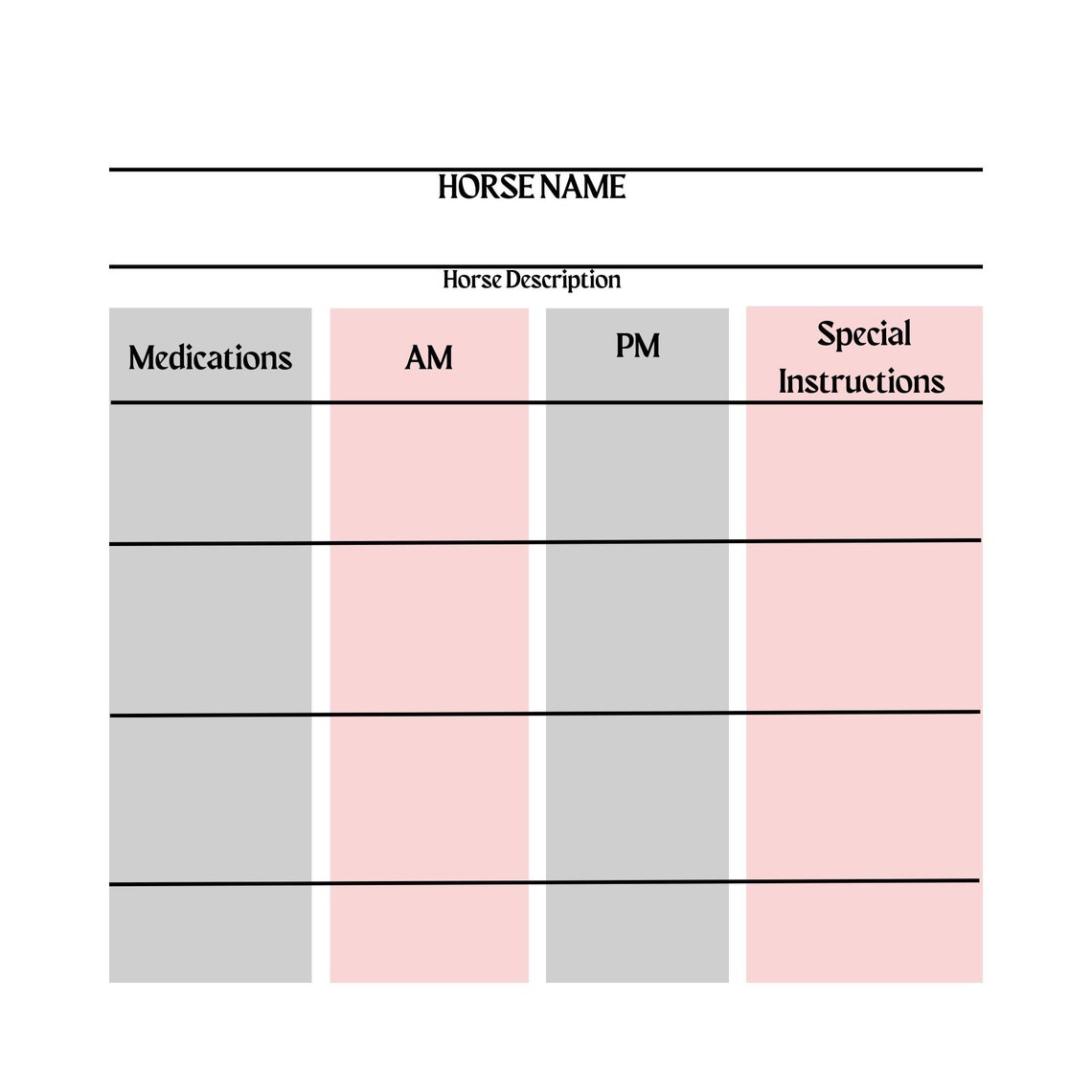 Digital Download, Horse Medication Chart, Equine Feeding, Chart Makes ...