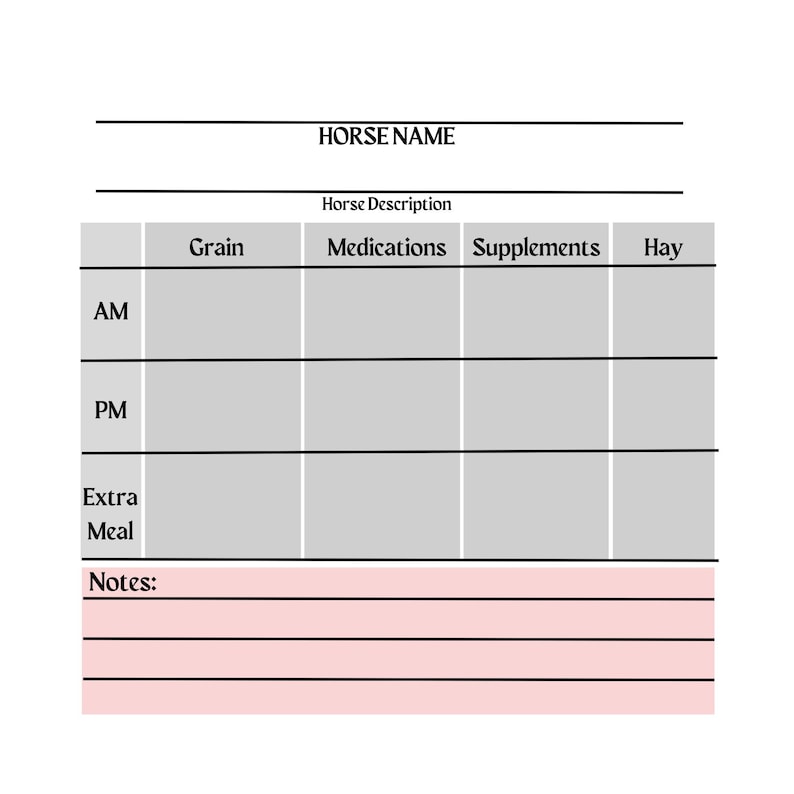 Digital Download for Equestrians, Horse Feed Chart, Feeding Horses Made ...