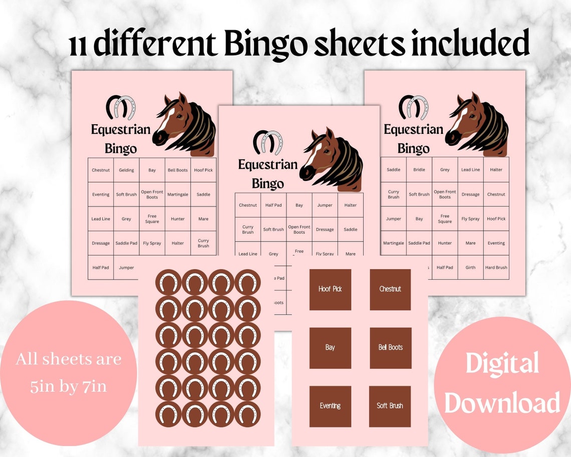 Digital Download Bingo for Equestrian Summer Camp, Great Horse Summer ...