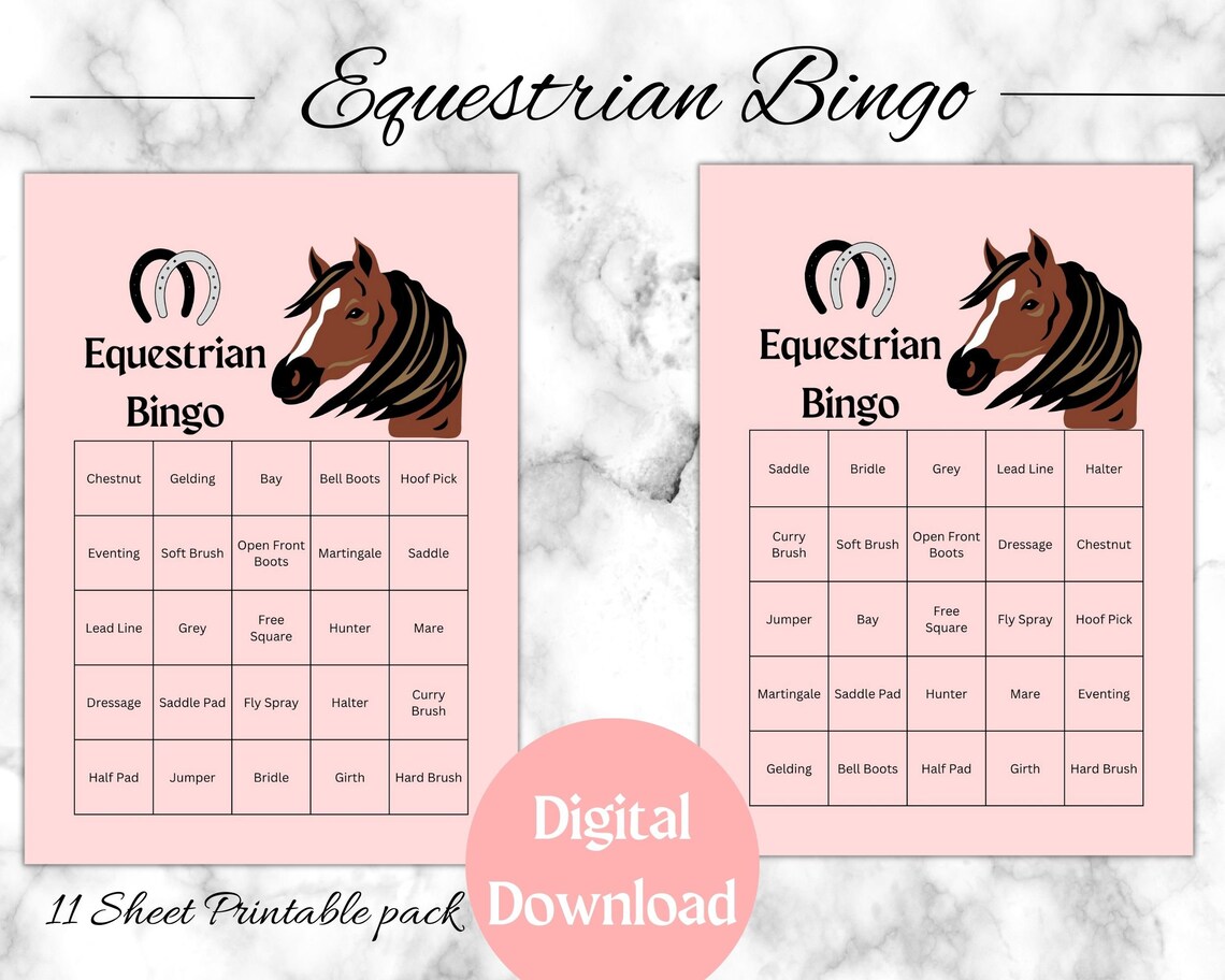 Digital Download Bingo for Equestrian Summer Camp, Great Horse Summer ...