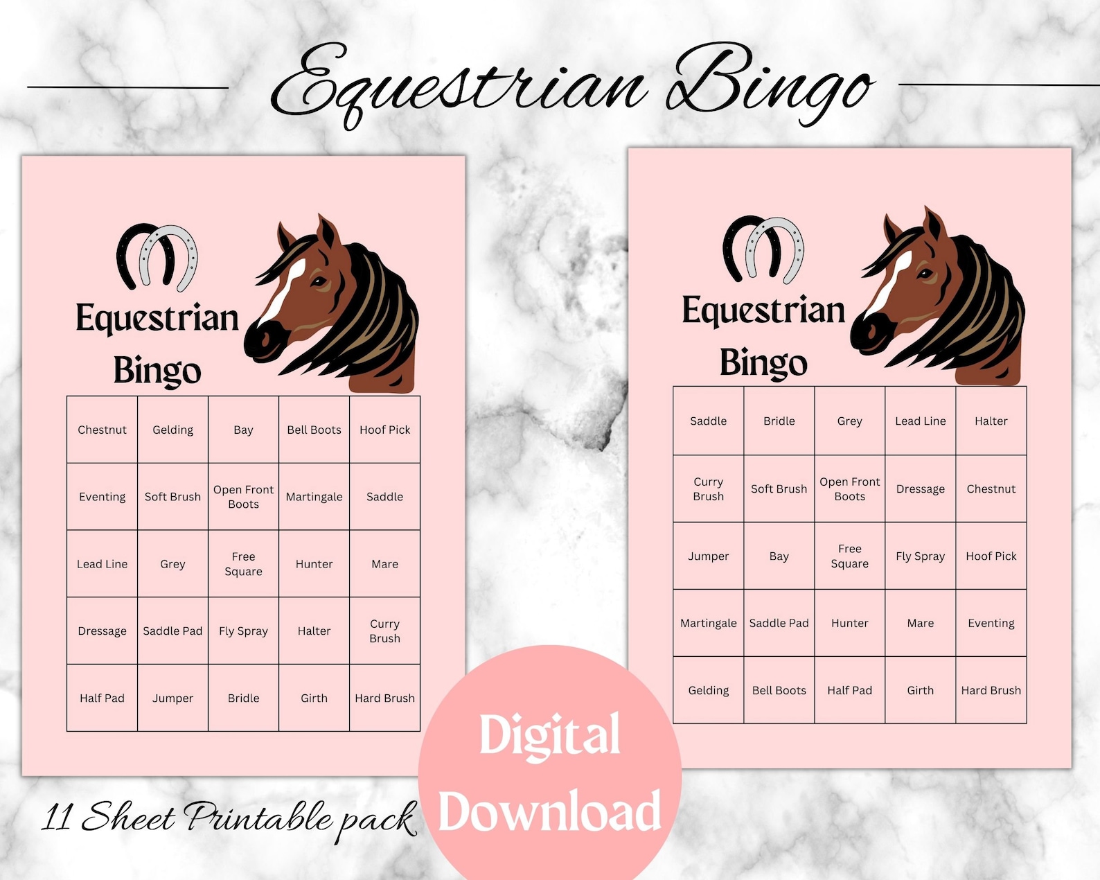 Digital Download Bingo for Equestrian Summer Camp, Great Horse Summer ...