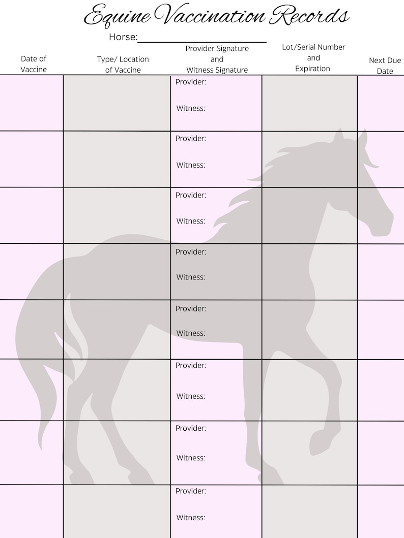 DIGITAL DOWNLOAD Vaccine Chart Equestrian Vaccine Chart Horse ...