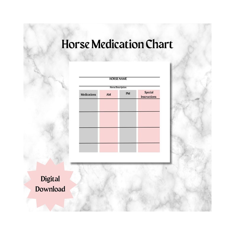 Digital Download, Horse Medication Chart, Equine Feeding, Chart Makes ...