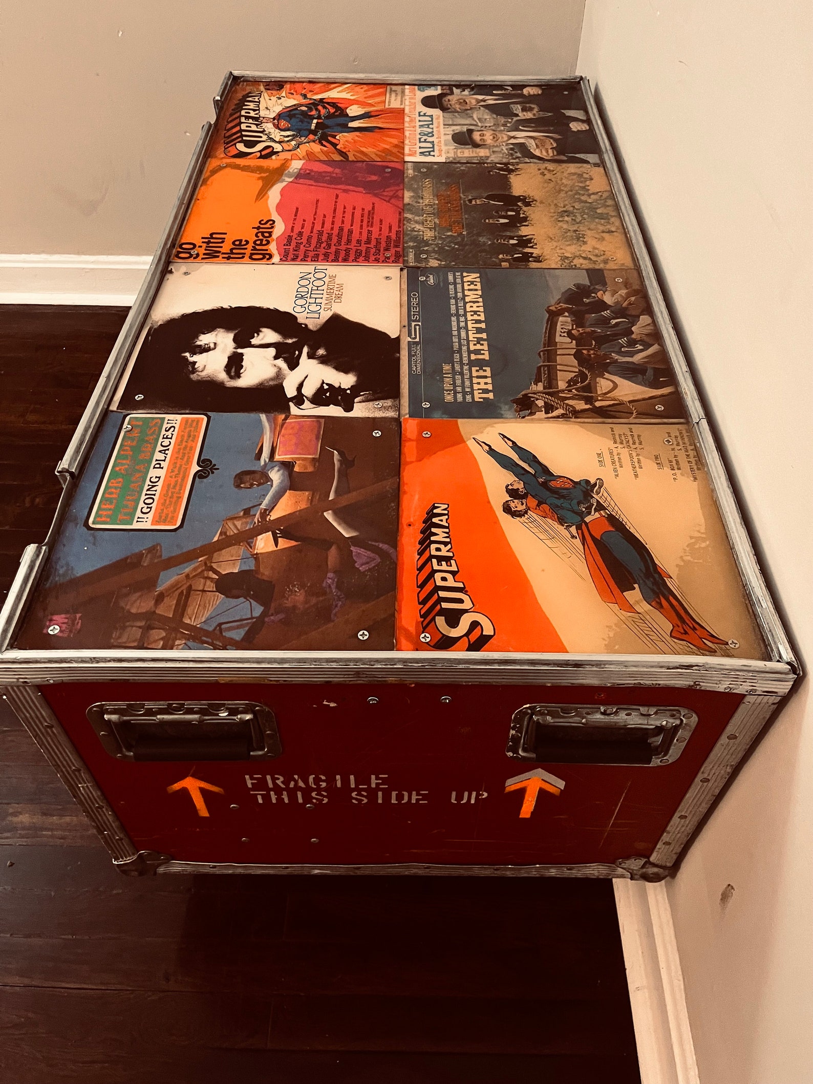 Red Bohemian Up-cycled Road Case TV Stand With Record Sleeve & Epoxy ...