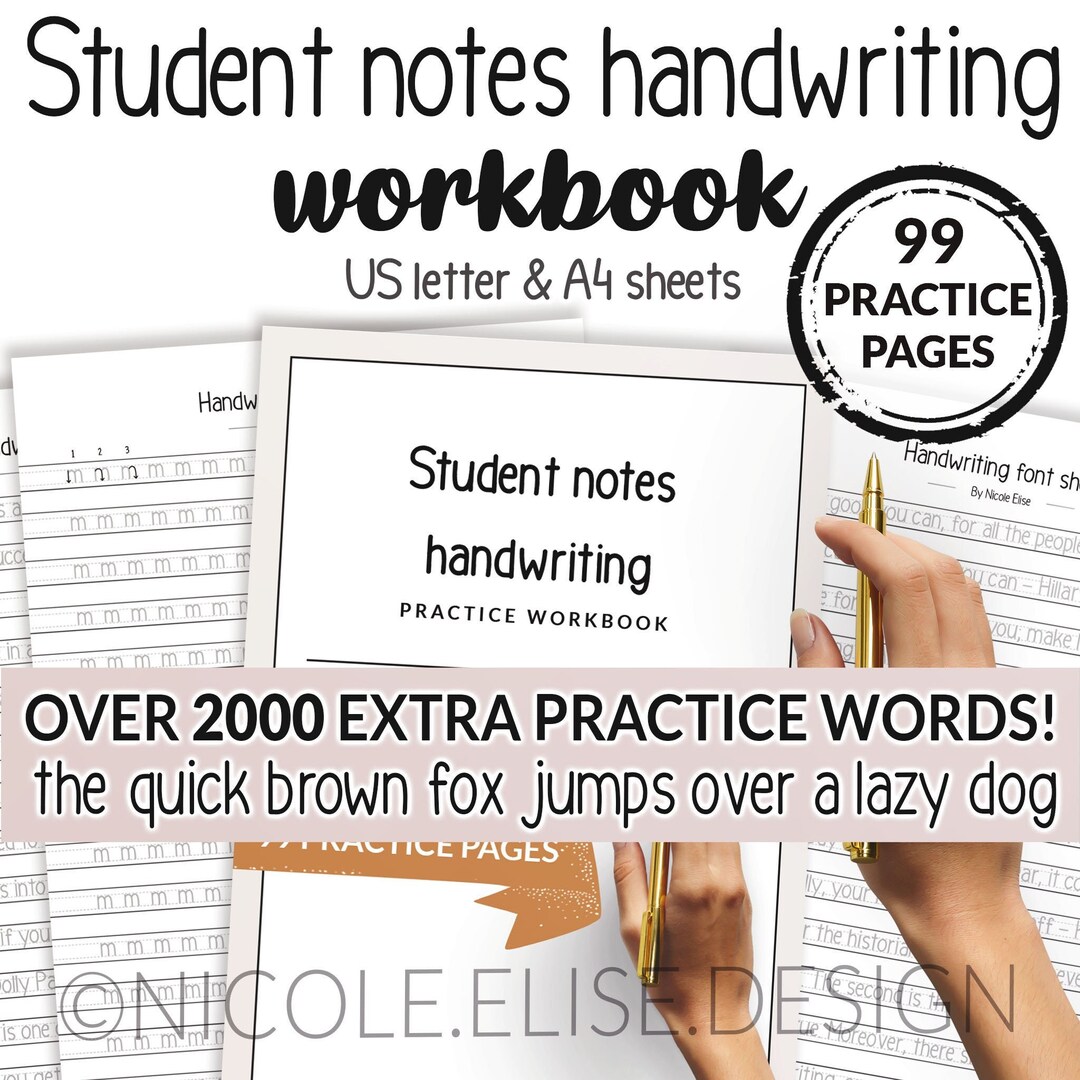 99 Page Student Notes Hand Writing Practice Workbook Sheet - Etsy