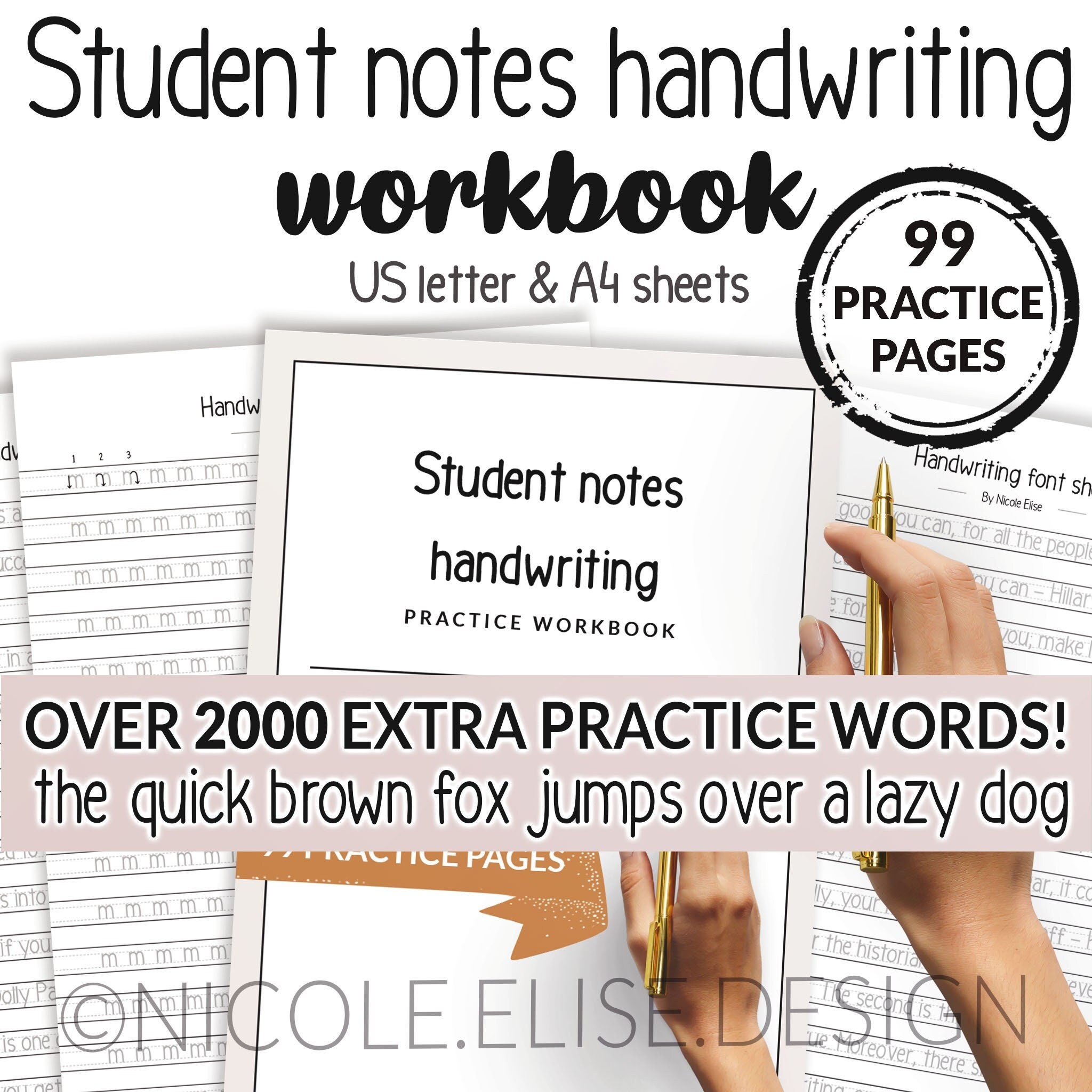 99 Page Student Notes Hand Writing Practice Workbook Sheet - Etsy