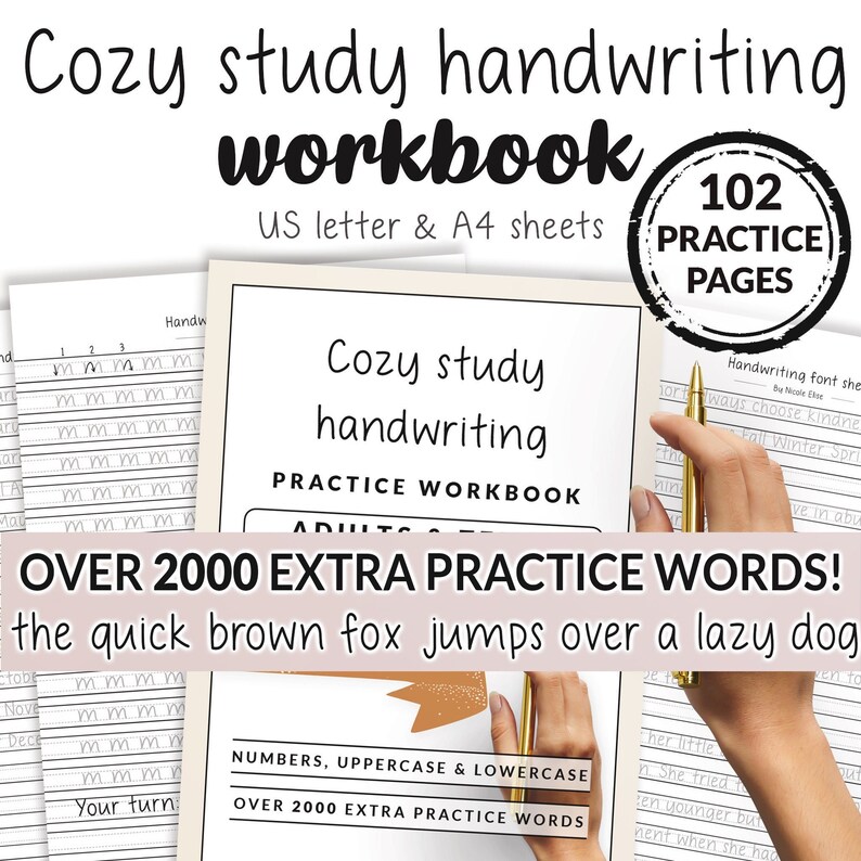 102 Page Cozy Study Hand Writing Practice Workbook Sheet - Etsy