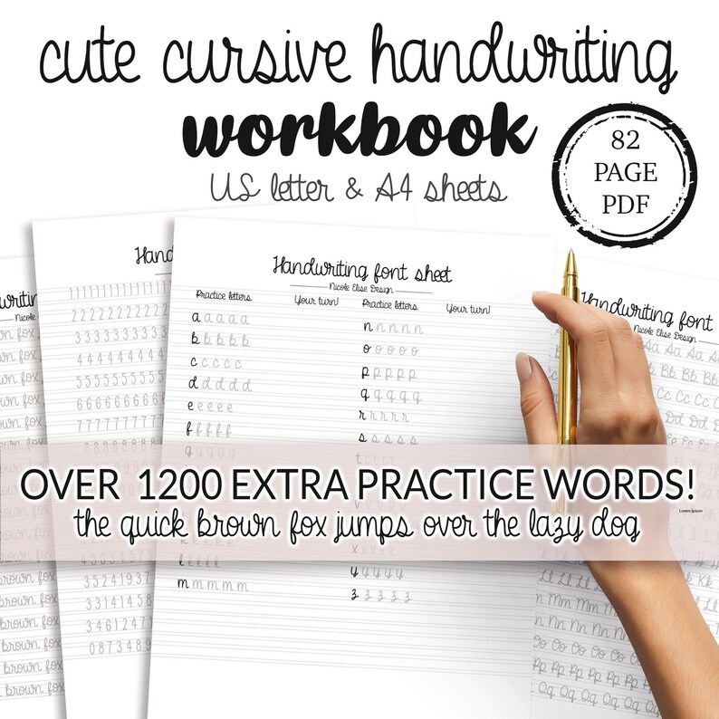 82 Page Cute Cursive Neat Hand Writing Workbook Practice - Etsy