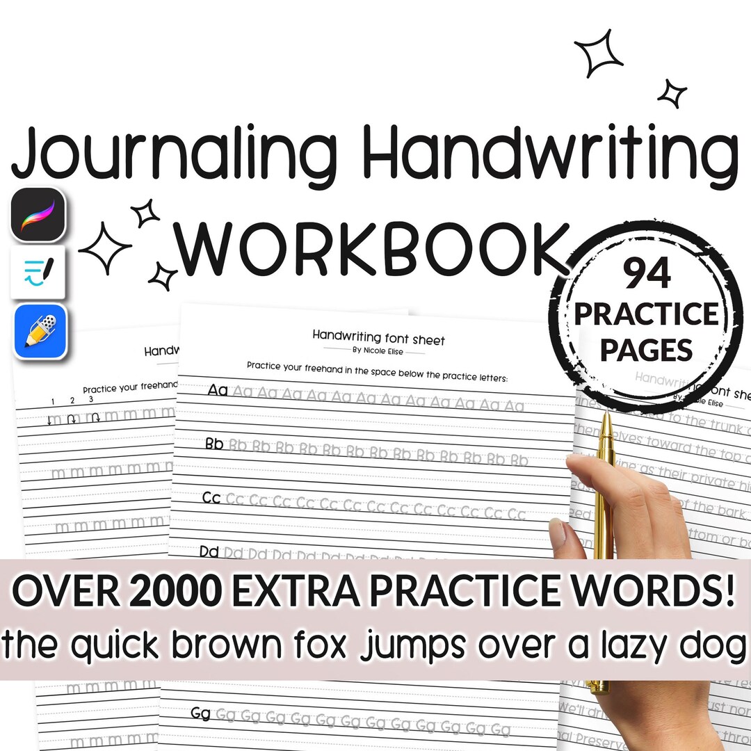 94 Page Journaling Hand Writing Practice Workbook Sheet Printable Guide ...