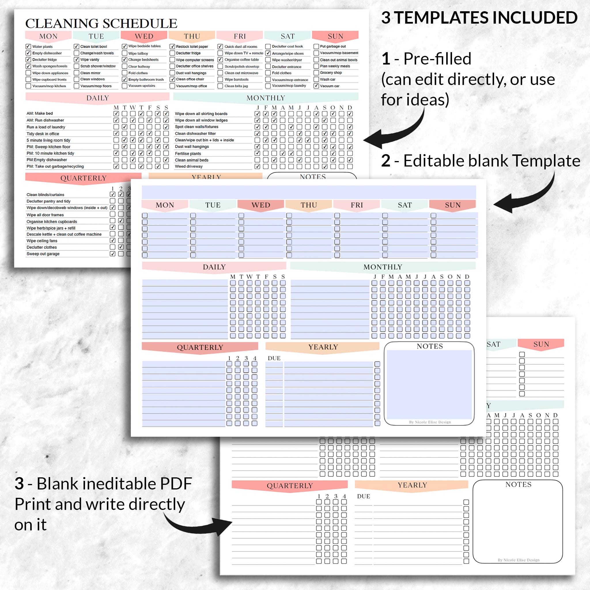 EDITABLE Cleaning Checklist for Family | Chore Chart Template | Daily ...