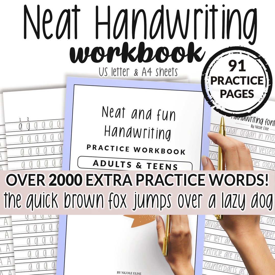 91 Page Neat & Fun Hand Writing Workbook Practice Sheet - Etsy