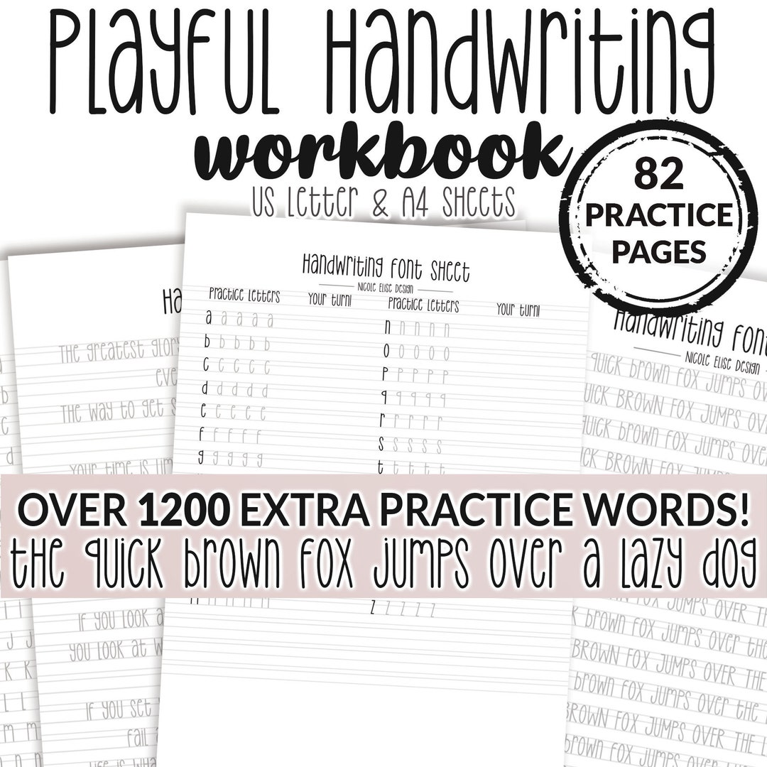 82 Page Playful Font Neat Handwriting Practice Sheet PDF - Etsy