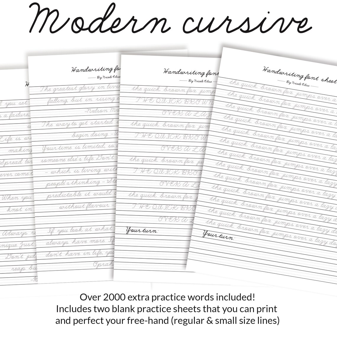 100 Page Modern Cursive Workbook Sheets Printable Alphabet iPad ...