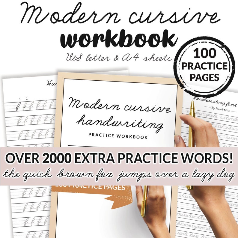 100 Page Modern Cursive Workbook Sheets Printable Alphabet - Etsy