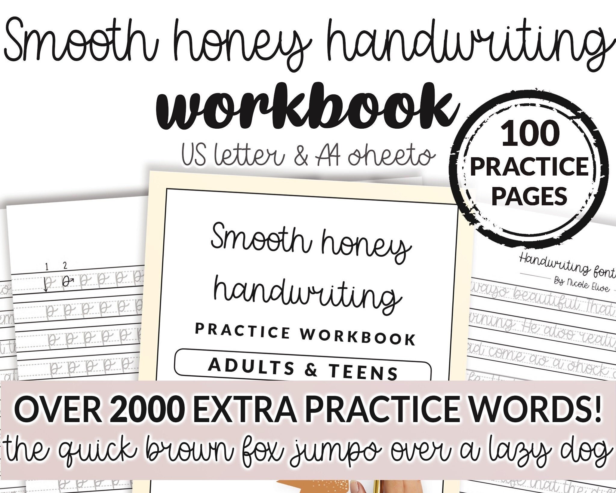 100 Page Smooth Honey Hand Writing Practice Workbook Sheet - Etsy