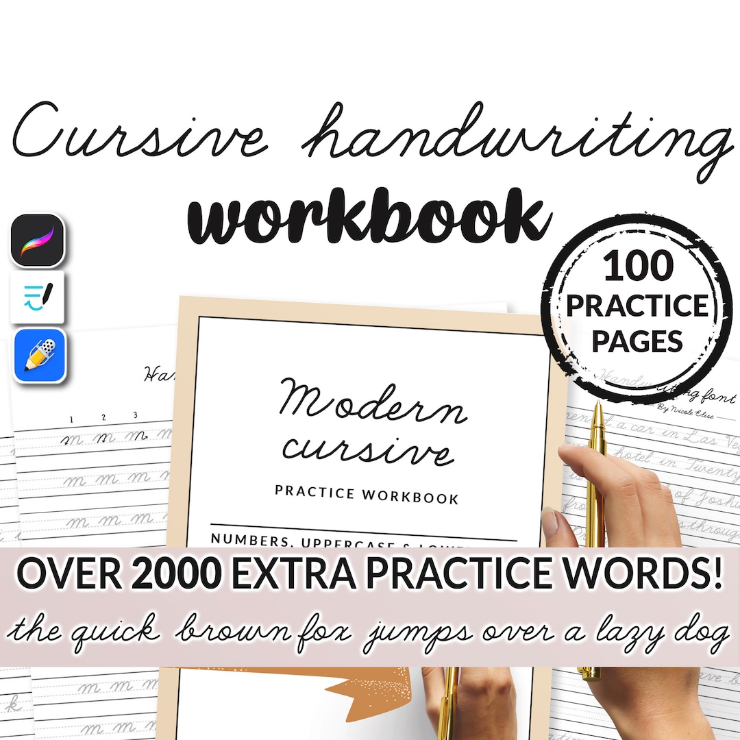 100 Page Modern Cursive Workbook Sheets Printable Alphabet iPad ...