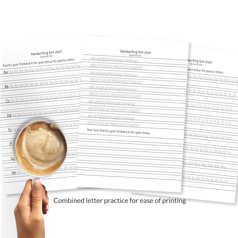 73 Page Aesthetic Hand Writing Practice Workbook Sheet Printable Guide ...