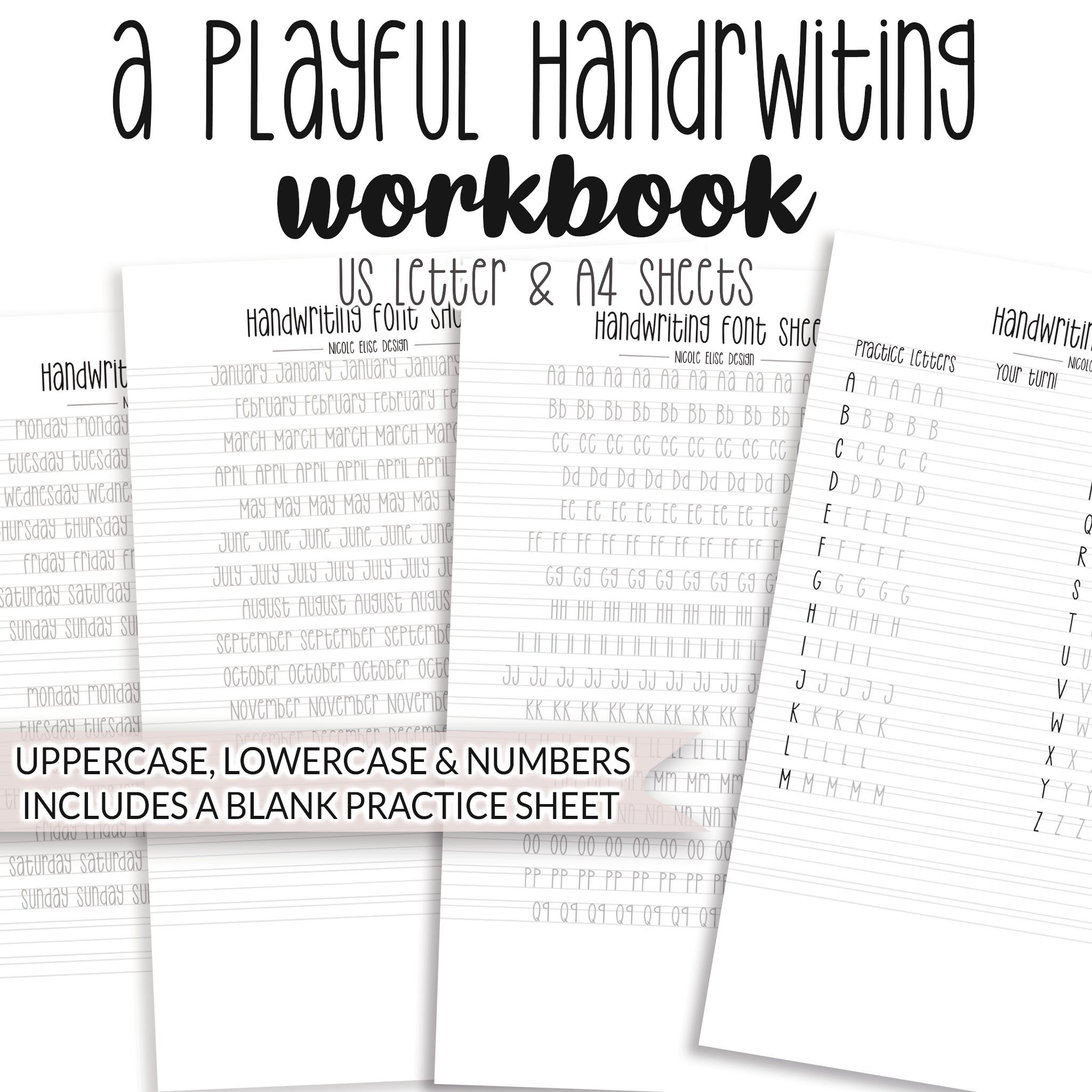 82 Page Playful Font Neat Handwriting Practice Sheet PDF Printable ...