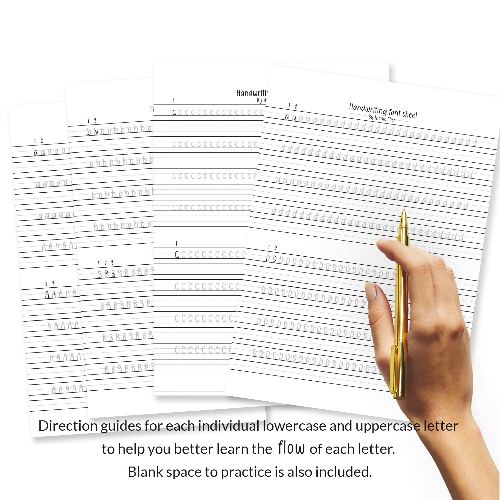 73 Page Aesthetic Hand Writing Practice Workbook Sheet Printable Guide ...