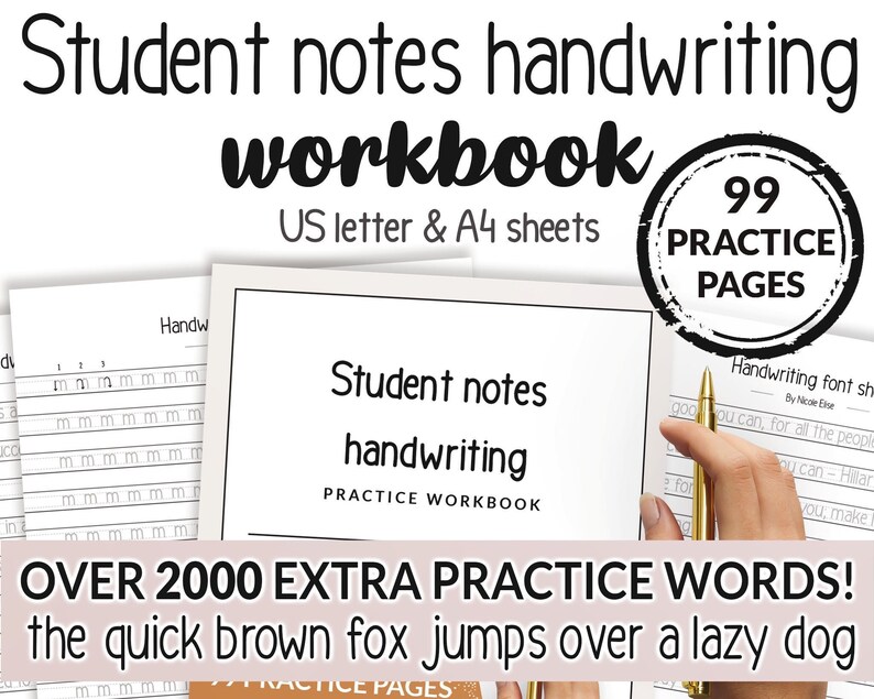 99 Page Student Notes Hand Writing Practice Workbook Sheet - Etsy