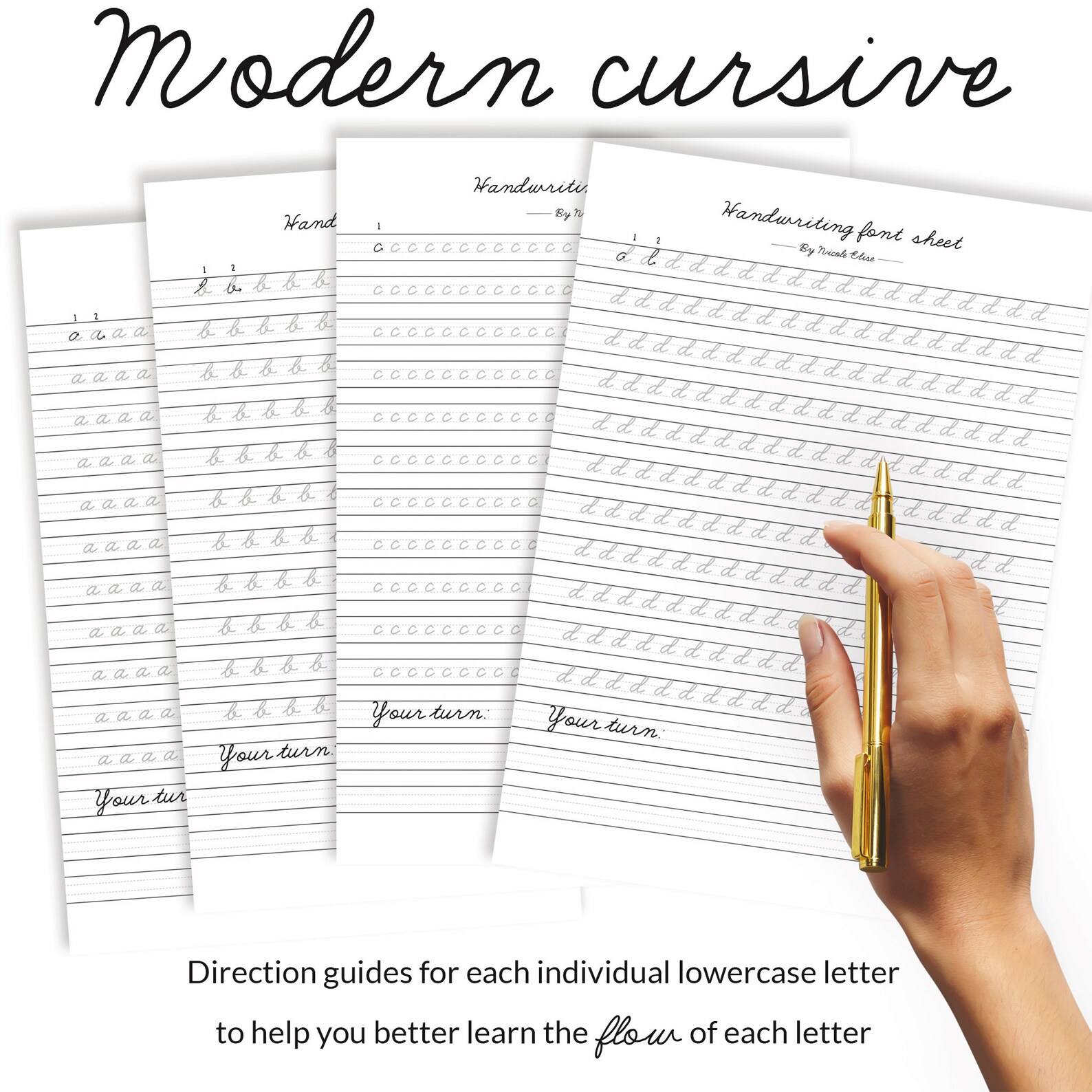 100 Page Modern Cursive Workbook Sheets Printable Alphabet iPad ...