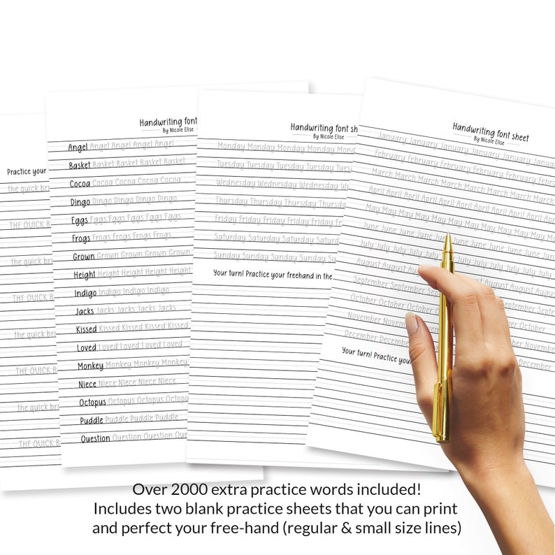 73 Page Aesthetic Hand Writing Practice Workbook Sheet Printable Guide ...
