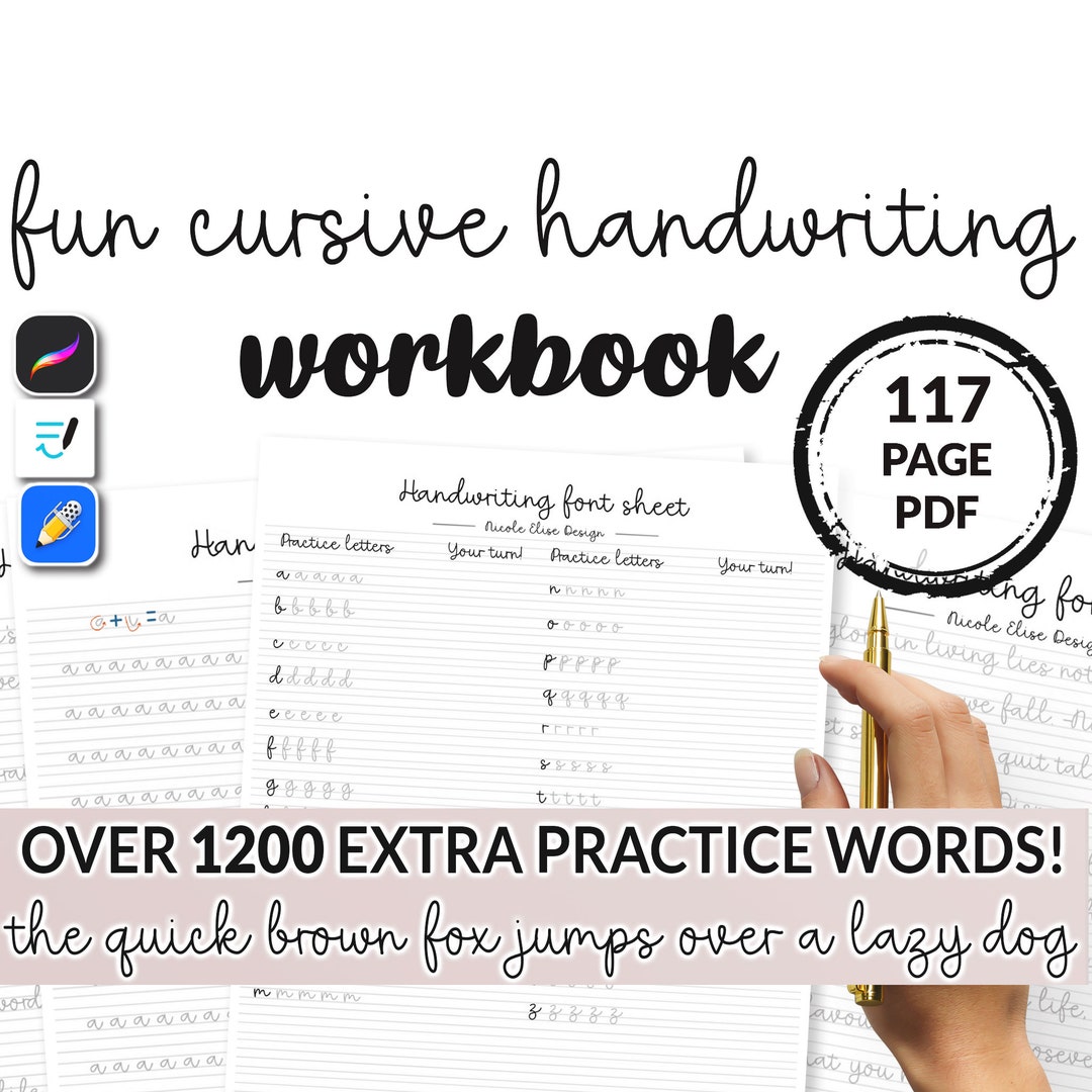 117 Page Fun Cursive Neat Hand Writing Workbook | Practice Sheet Guide ...