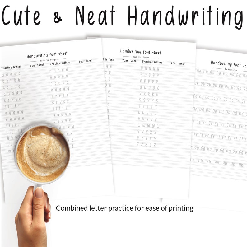 93 Page Cute & Neat Hand Writing Workbook | Practice Sheet Guide | Printable iPad Template ...